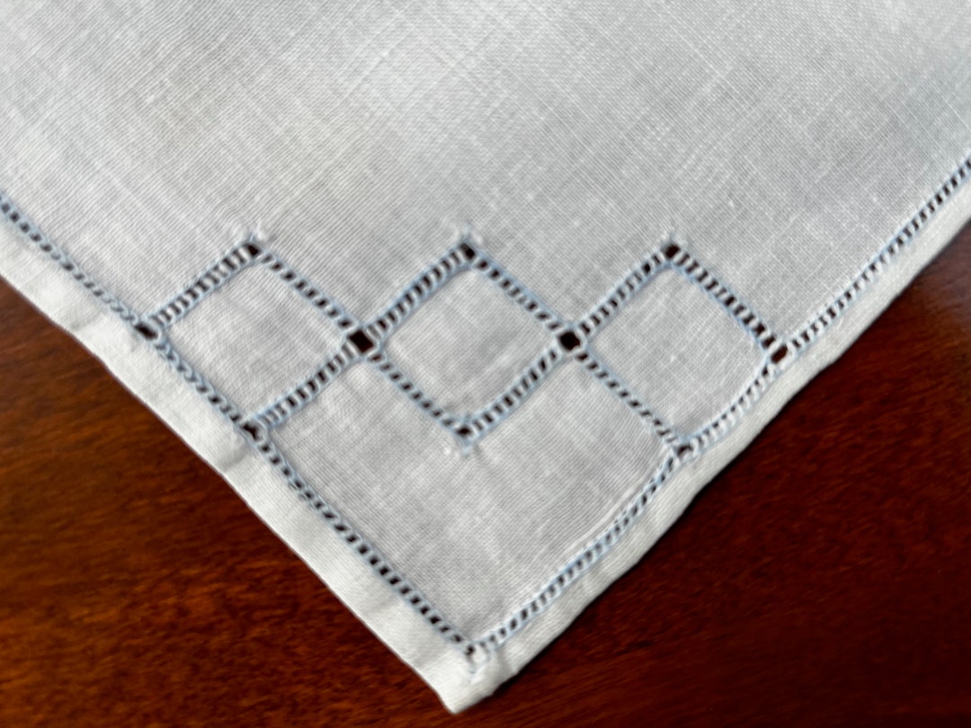 Vintage Finger Napkins With Decorative Blue Hem Stitching - Etsy