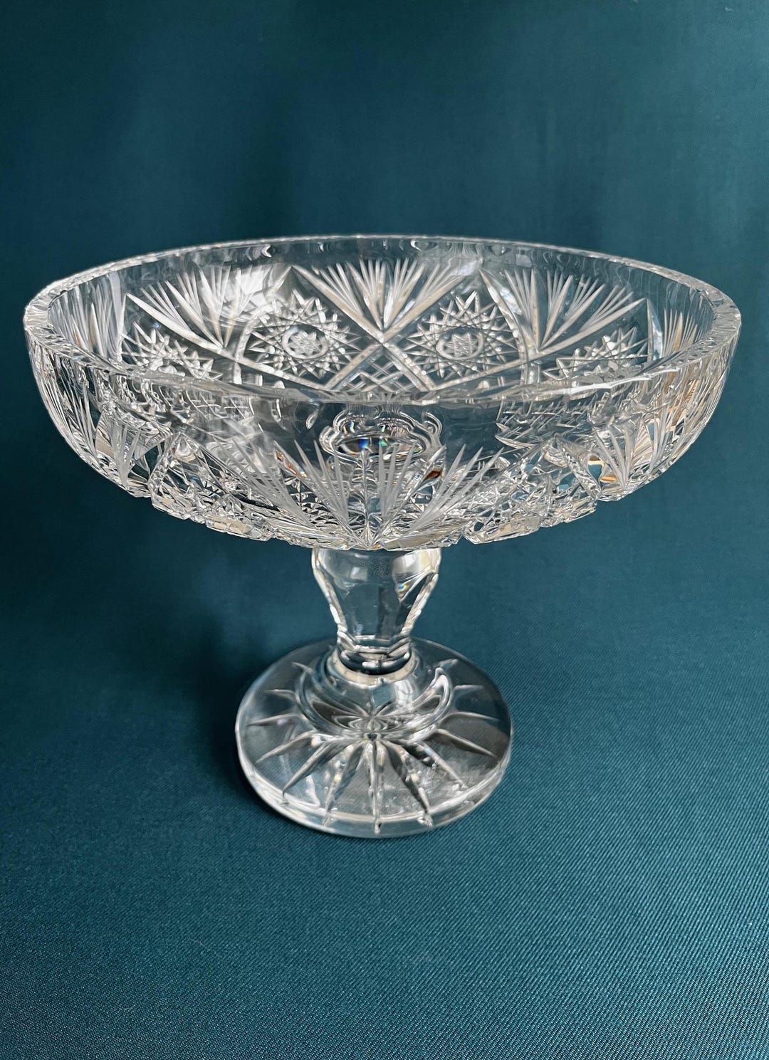 Large 1960s Starburst Crystal Compote Pedestal Bowl - Etsy