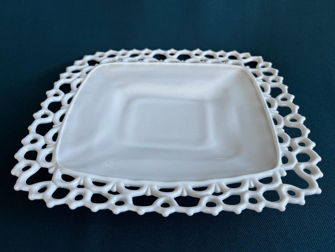 Vintage Rectangular Milk Glass Pedestal Serving Tray - Etsy