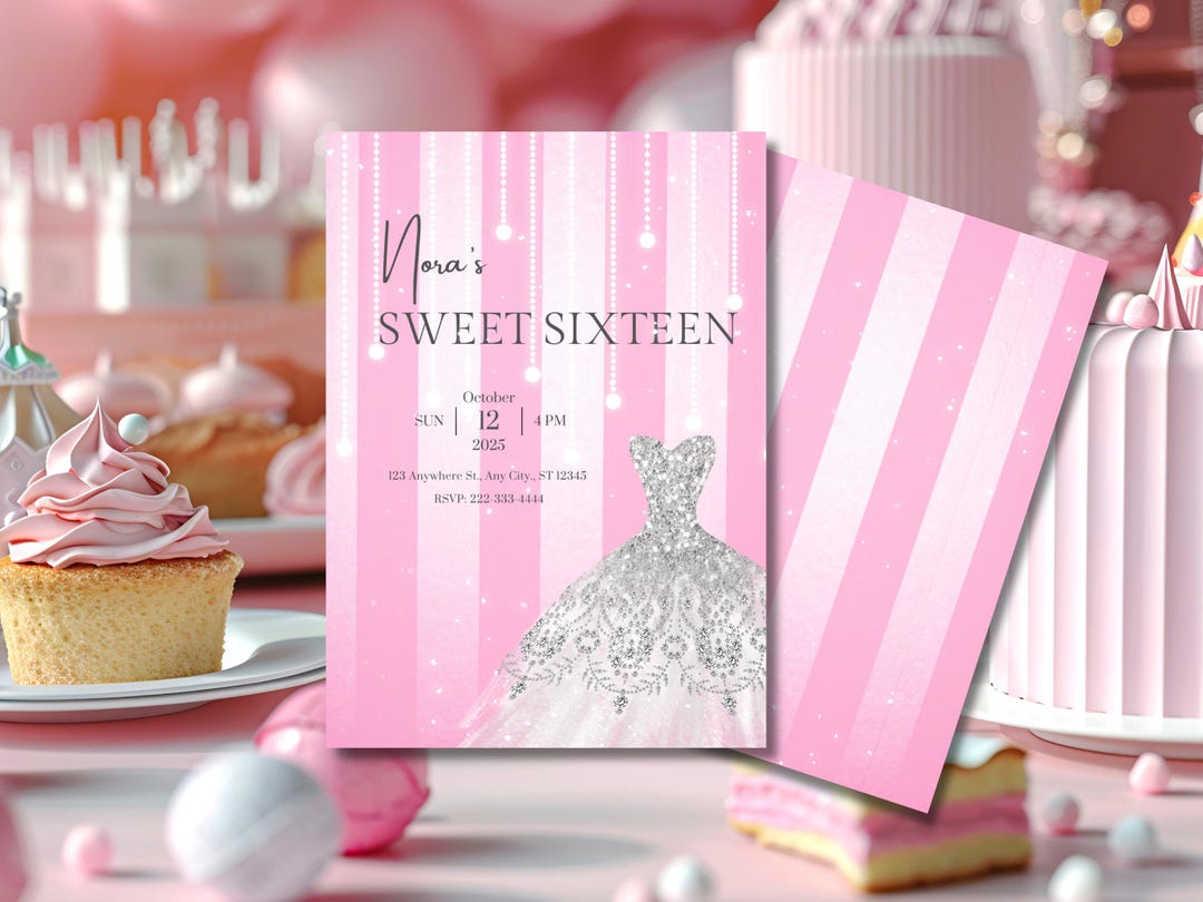 Sweet 16 Invitation - Printable Template Editable Download Pink and ...
