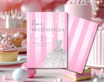 Editable Pink Sweet 16 Invitation - Etsy