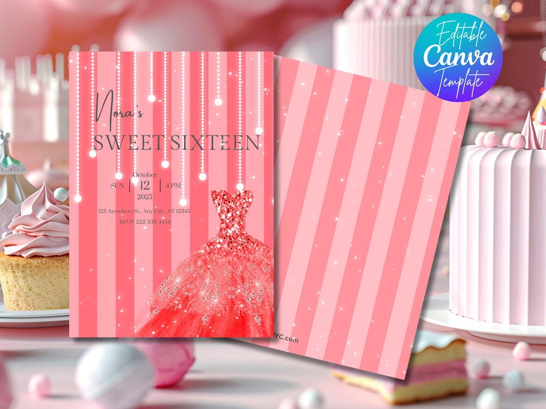 Sweet 16 Invitation - Printable Template Editable Download Red and Pink ...