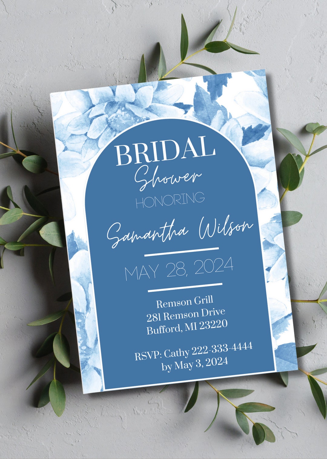 Classic Bridal Shower Invitation Template, Blue and White Arch Bridal ...
