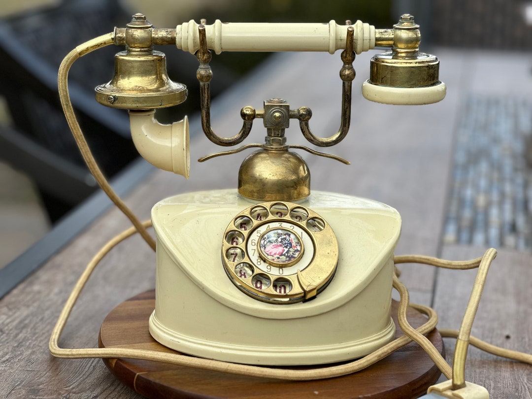 Vintage Regal French Rotary Telephone, Cream, Brass, Teleconcepts ...