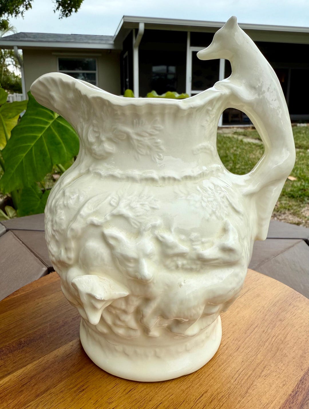 Vintage Wolf Dog Canine Majolica Ceramic Pitcher - Etsy