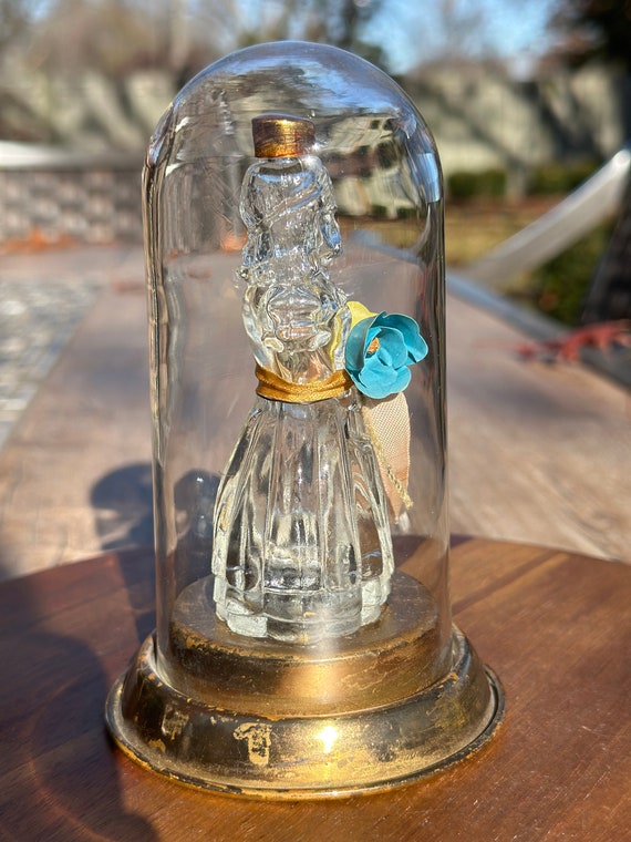 Vintage Girl Figure Perfume Bottle under Glass Dome w… - Gem
