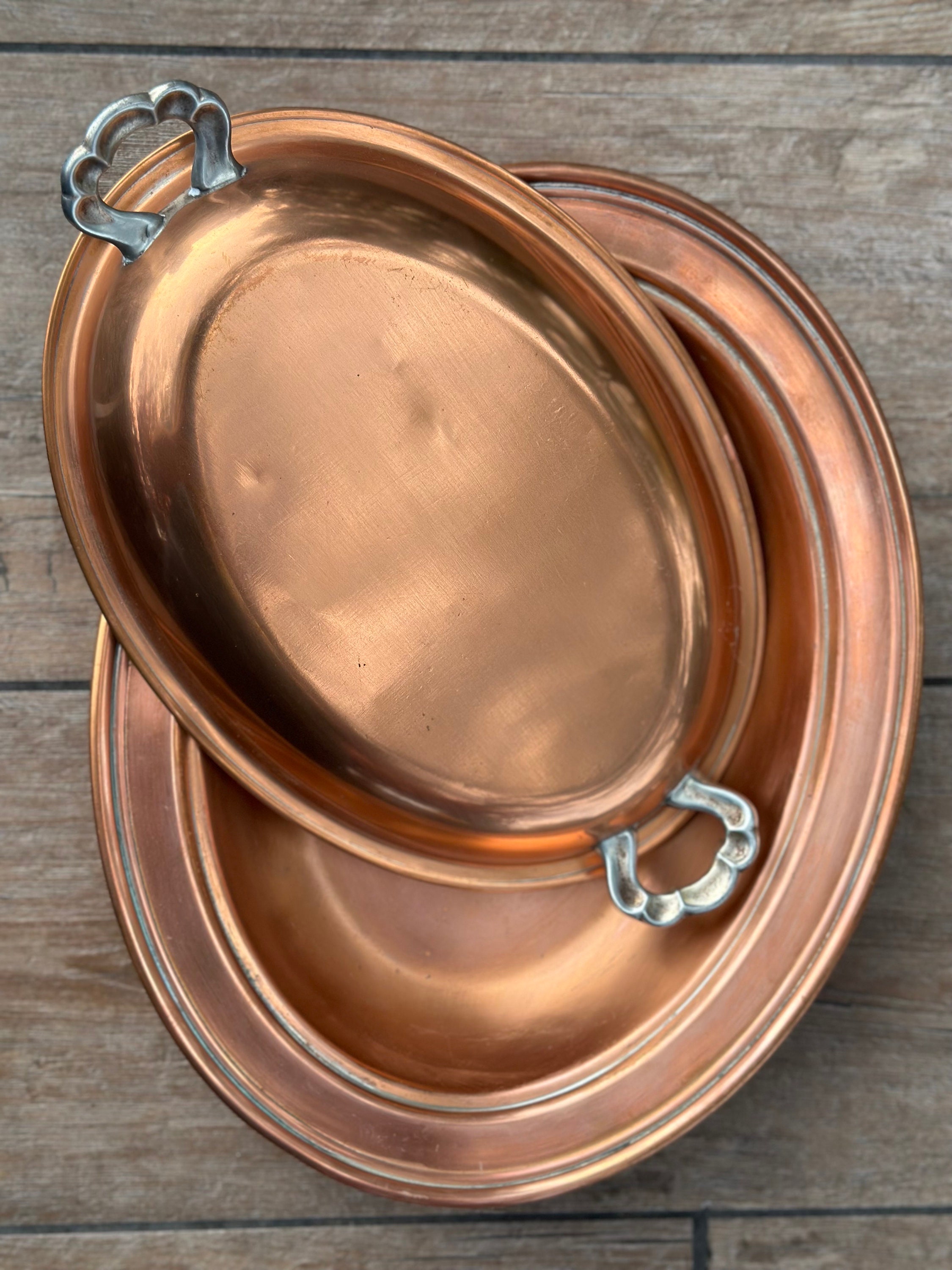 Vintage 2 Piece Covered Copper Dish/bowl With Silver Handles - Etsy