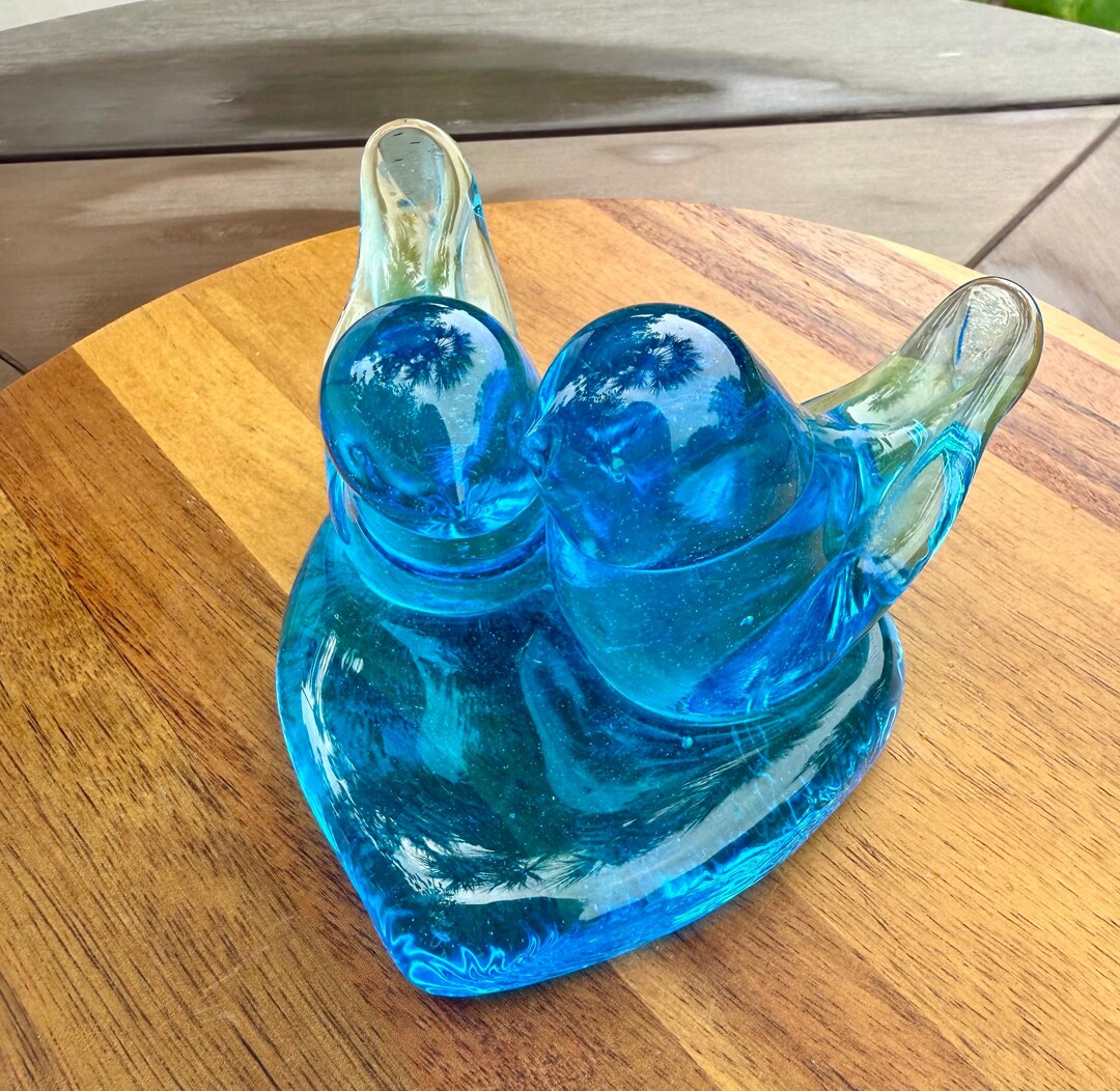 Vintage Leo Ward Glass Double Blue Bird of Happiness Signed Figurine ...