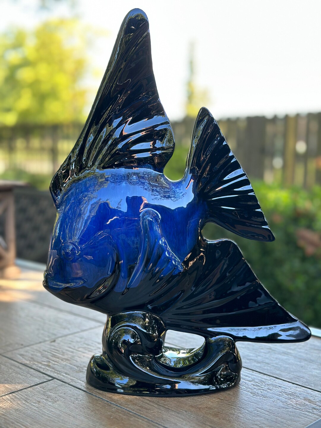 Vintage Blue Mountain Drip Pottery Blue Angel Fish Sculpture, Figurine ...