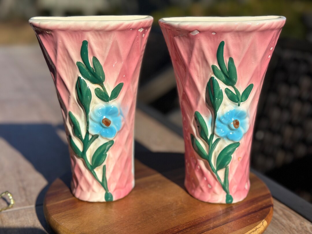 Vintage Morton Pottery Pink Wall Pockets W/ Morning Glories, Set of 2 ...
