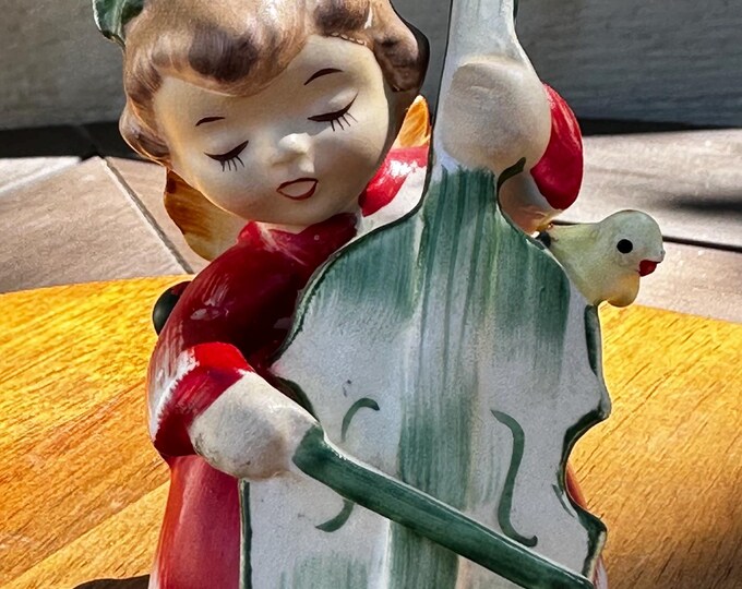 Vintage Lefton Christmas Angel Figurine Playing Cello With Blue Bird ...