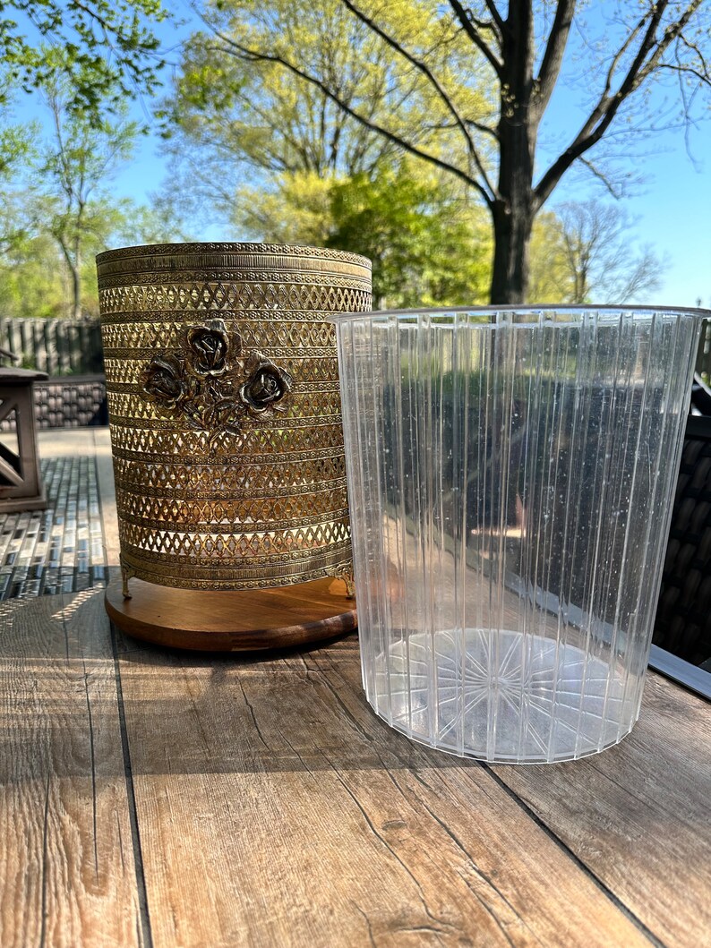 Vintage Stylebuilt Ormolu Round Waste Basket W/original Plastic Insert ...
