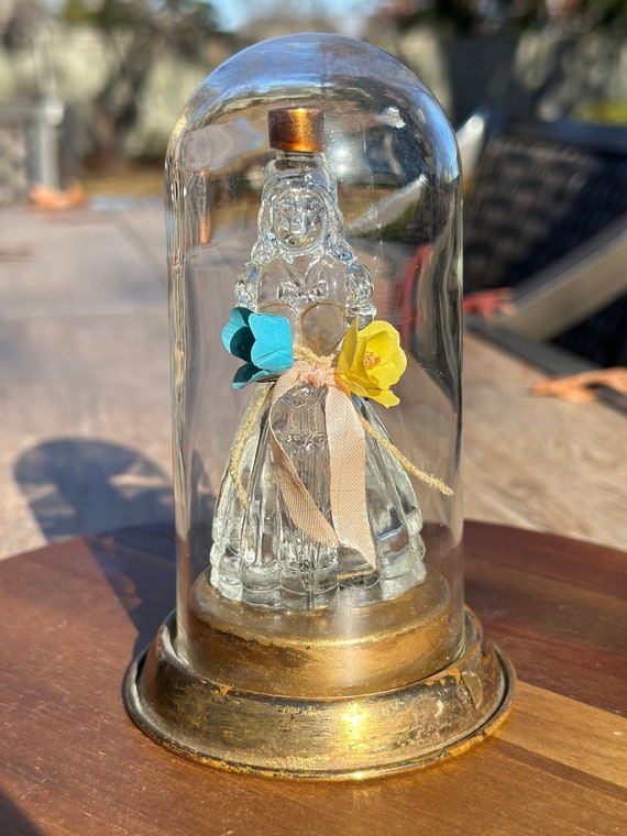 Vintage Girl Figure Perfume Bottle under Glass Dome w… - Gem