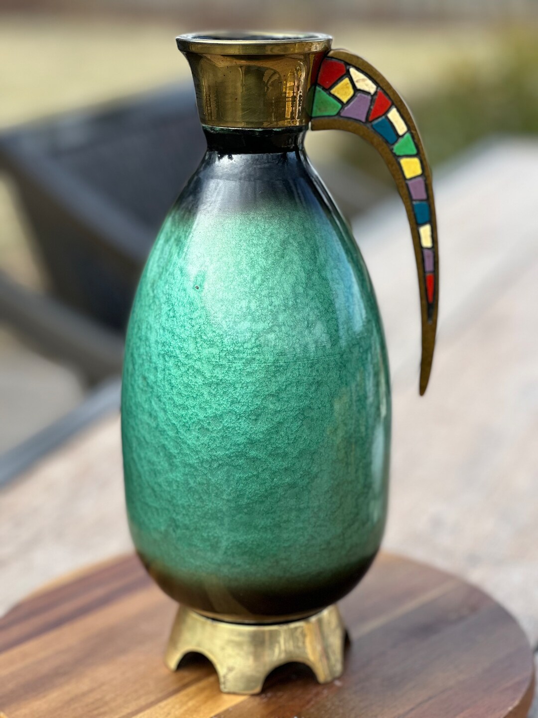 Vintage Dayagi Made in Israel MCM Brass & Green Verdigris Enamel ...