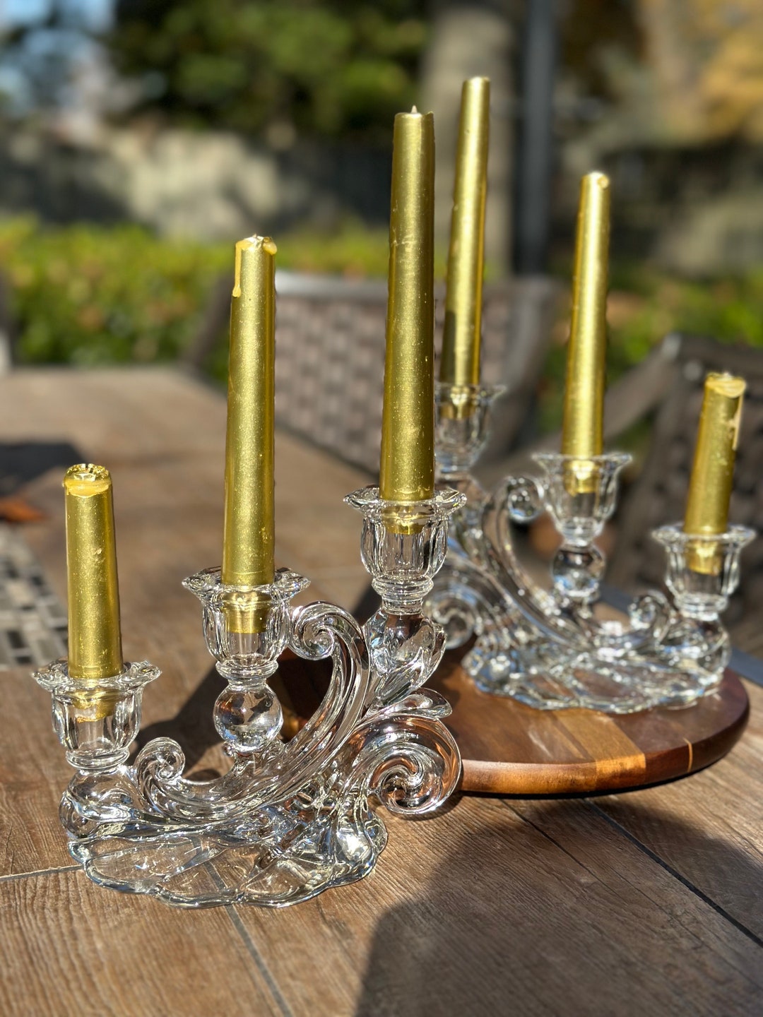 Vintage Cambridge Caprice Clear stem 300 3 Light Cascade Candlesticks ...