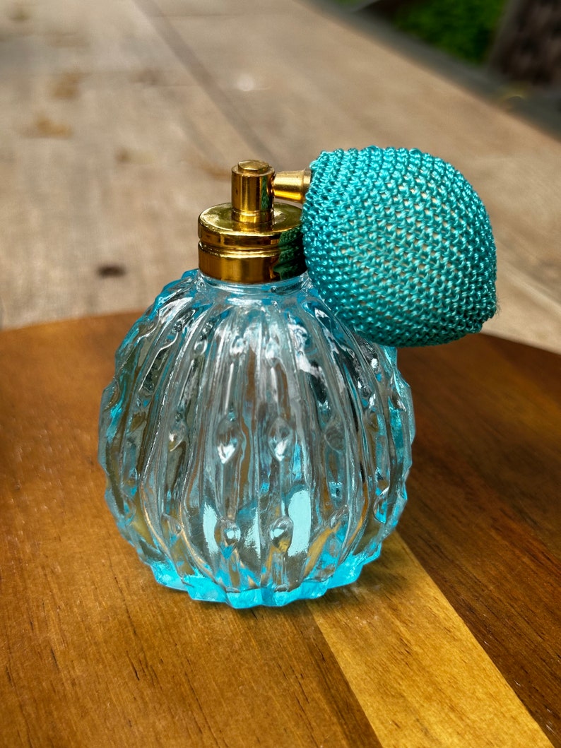 Vintage Irice Blue Glass Perfume Bottle With Atomizer - Etsy