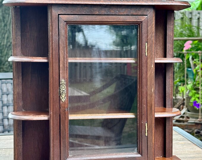 Vintage 17 Inch Wood Glass Door Table Top Wall Hanging Display Curio ...
