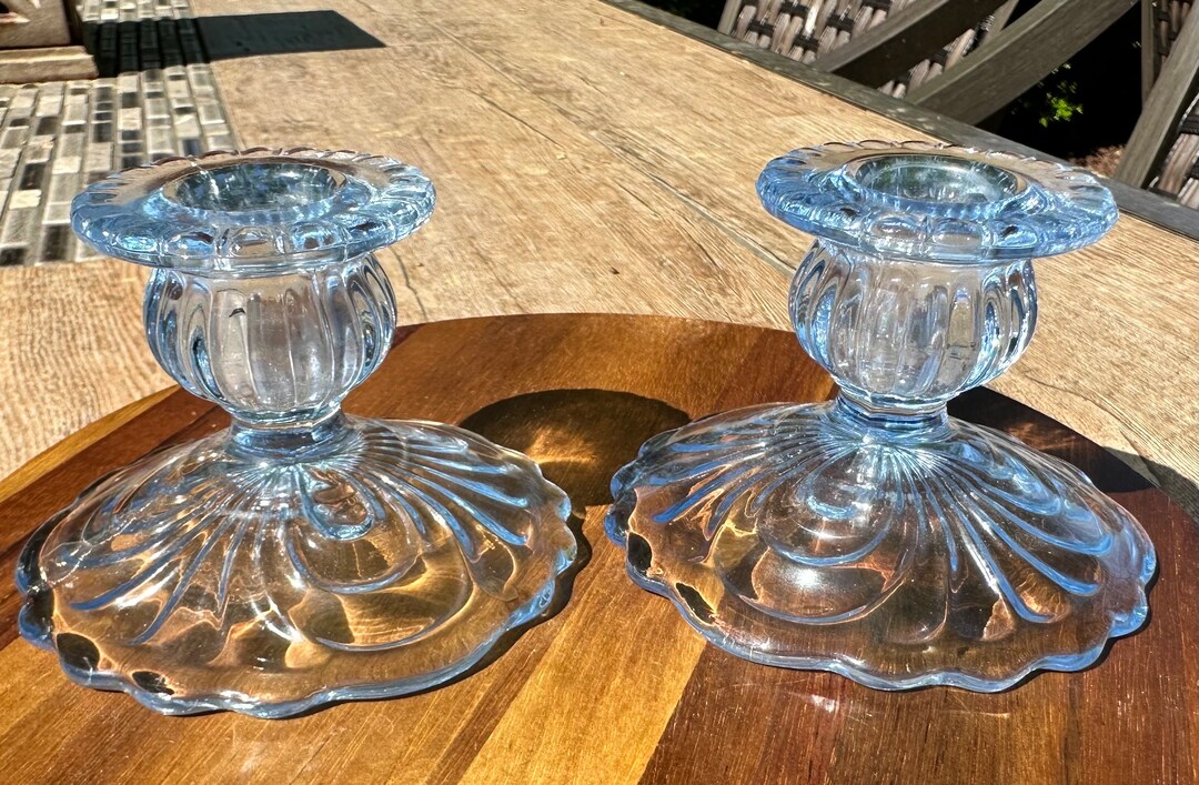 Vintage Cambridge Caprice Moonlight Blue Candlesticks Pair 67 - Etsy