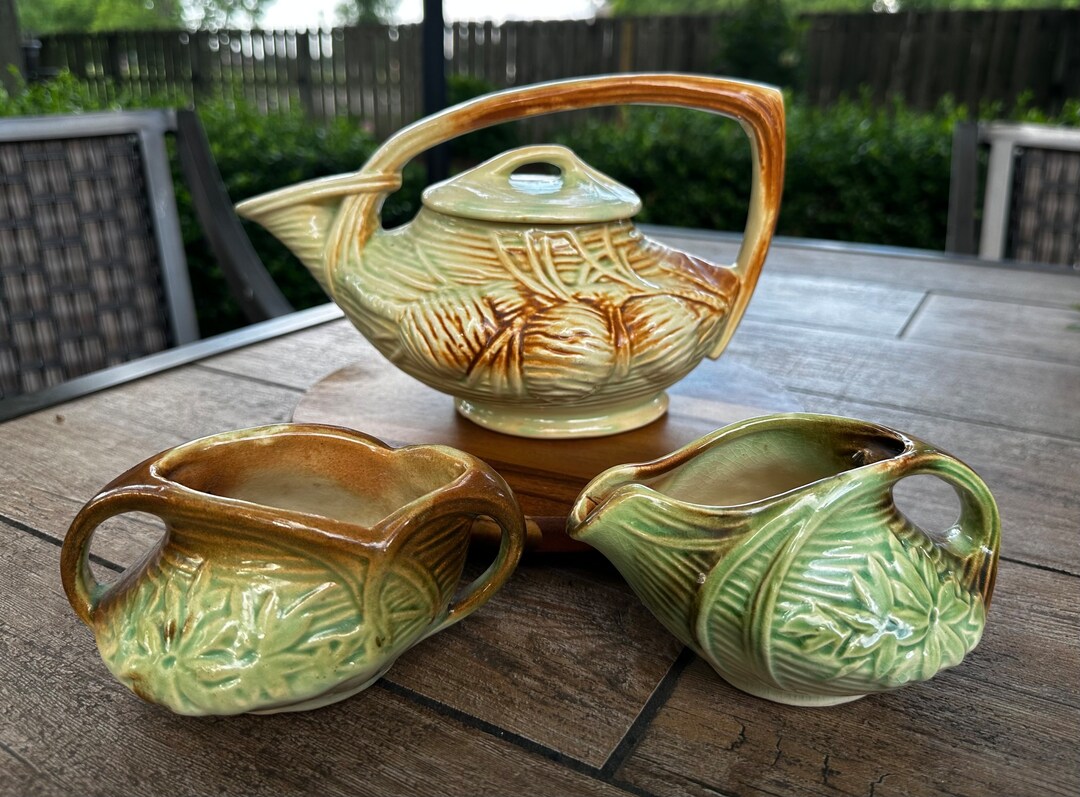 Vintage Mccoy American Pottery Pinecone Tea Set, Teapot, Cream, and ...