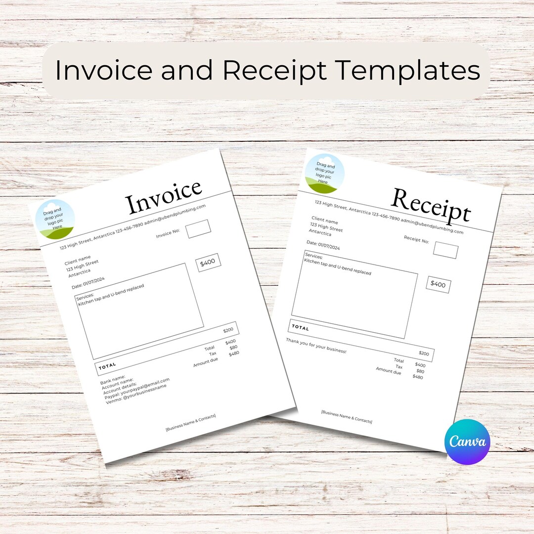 Plumber Invoice and Receipt Templates, Printable Plumbing Service ...