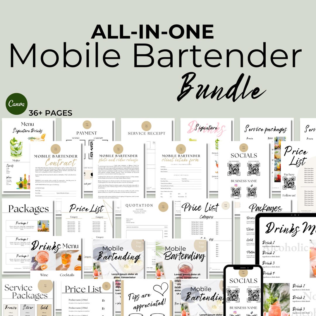 All in One Mobile Bartending Agreement Bundle, Client Intake Form ...