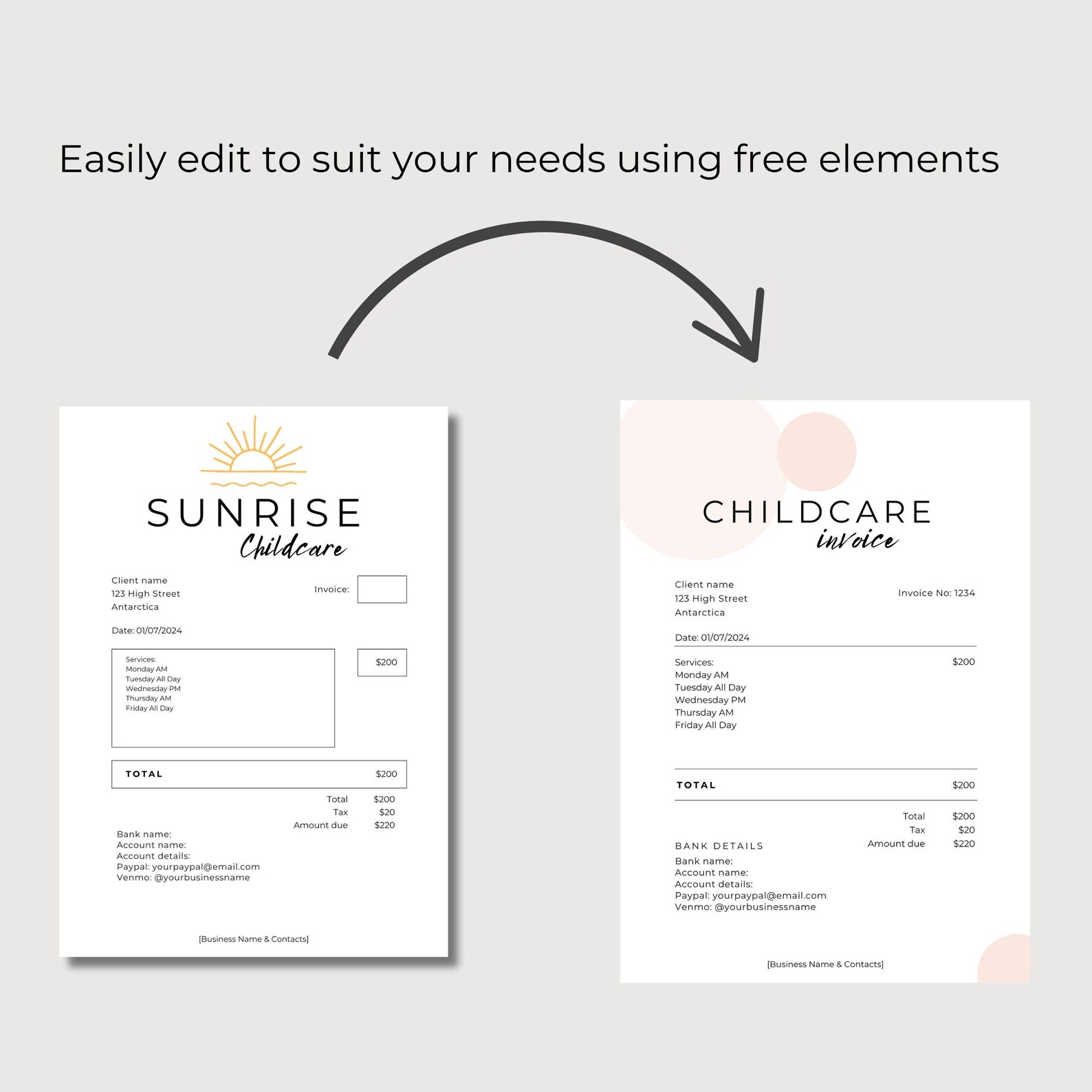 Childcare Invoice Template, Daycare Invoice, Bill Template, Canva ...