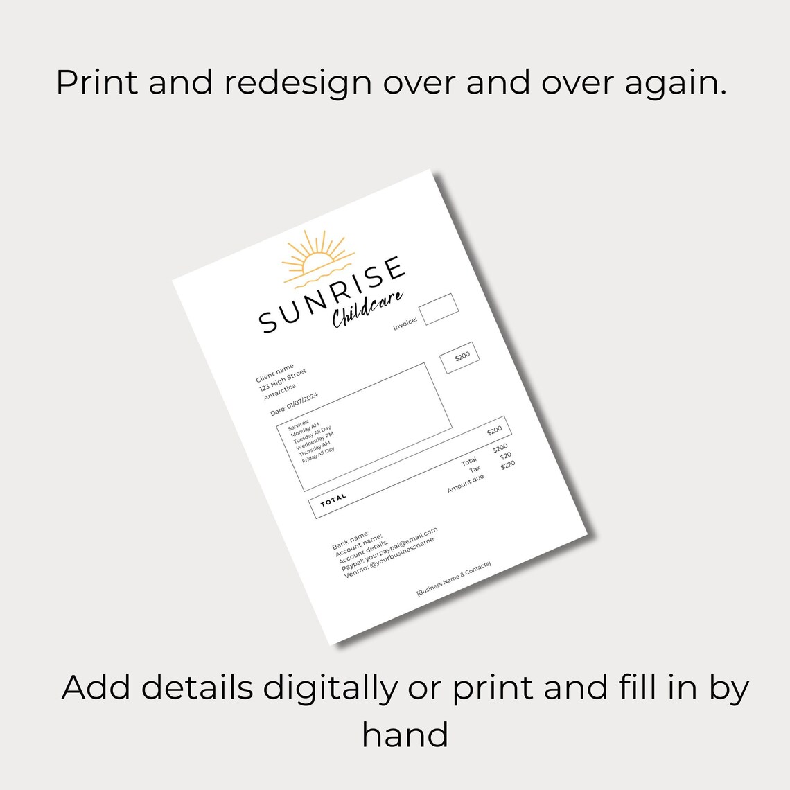 Childcare Invoice Template, Daycare Invoice, Bill Template, Canva ...