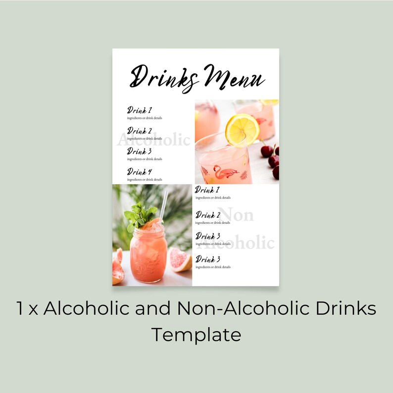 Editable Drinks Menu Templates: Mobile Bar, Wedding, Party (digital ...