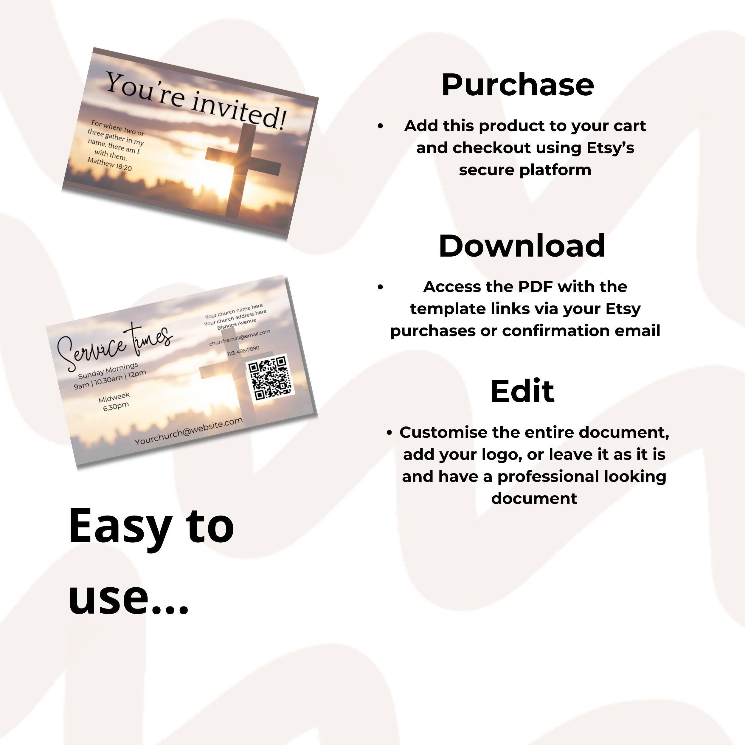 Editable Church Invitation Template: Canva Printable Card (3.5x2 Inch ...