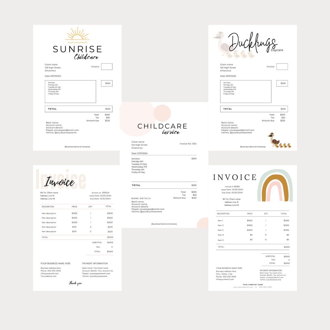 Childcare Invoice Template, Daycare Invoice, Bill Template, Canva ...