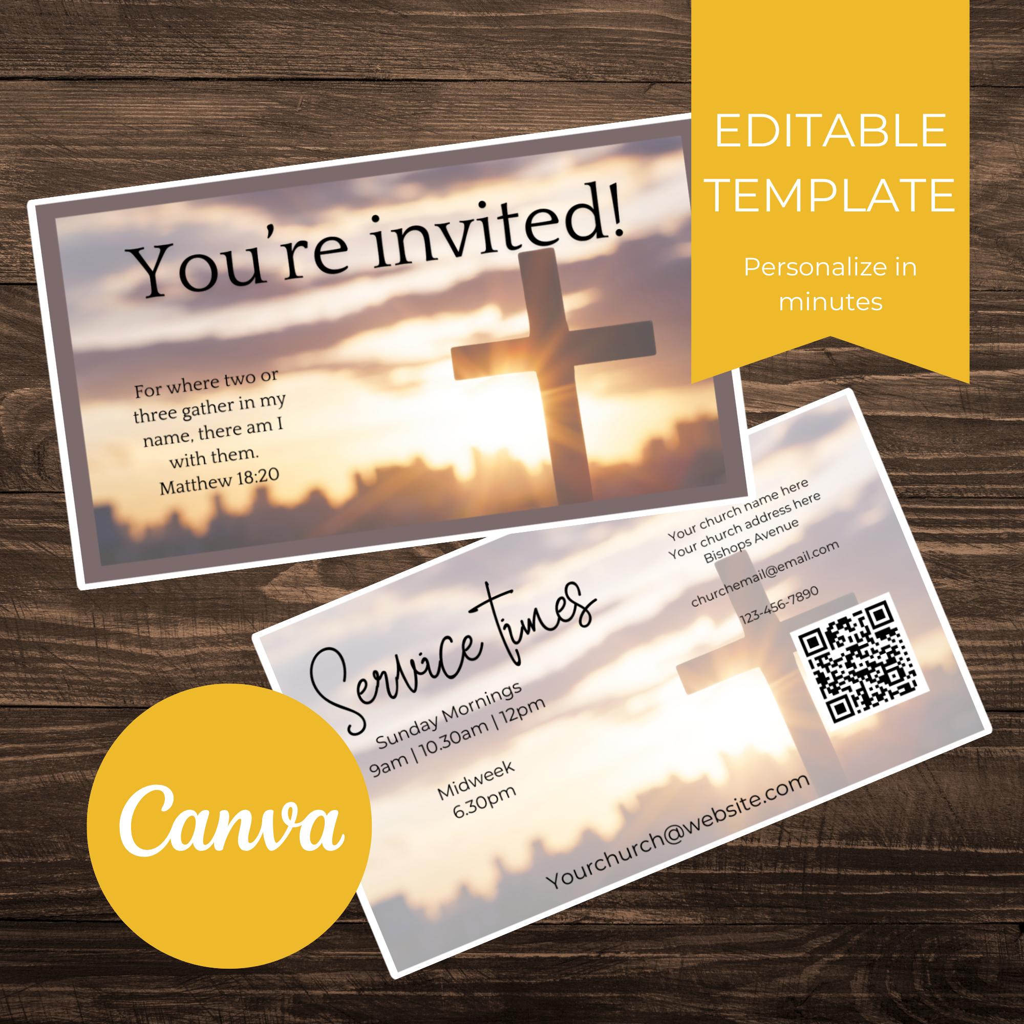 Editable Church Invitation Template: Canva Ministry Welcome Card ...