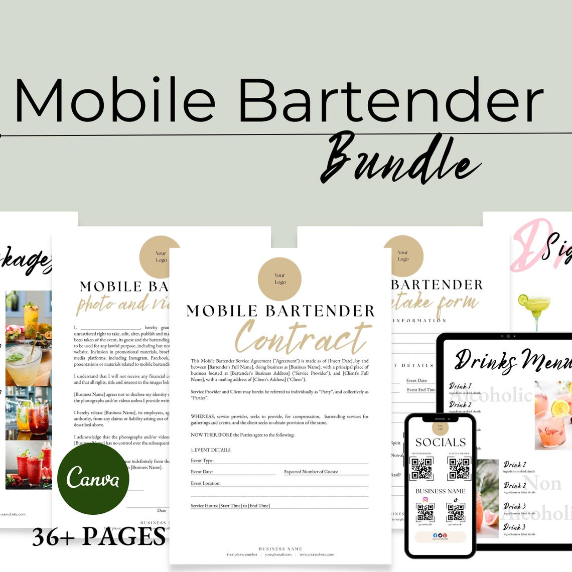Mobile Bartender Business Template Bundle (editable Canva) - Etsy