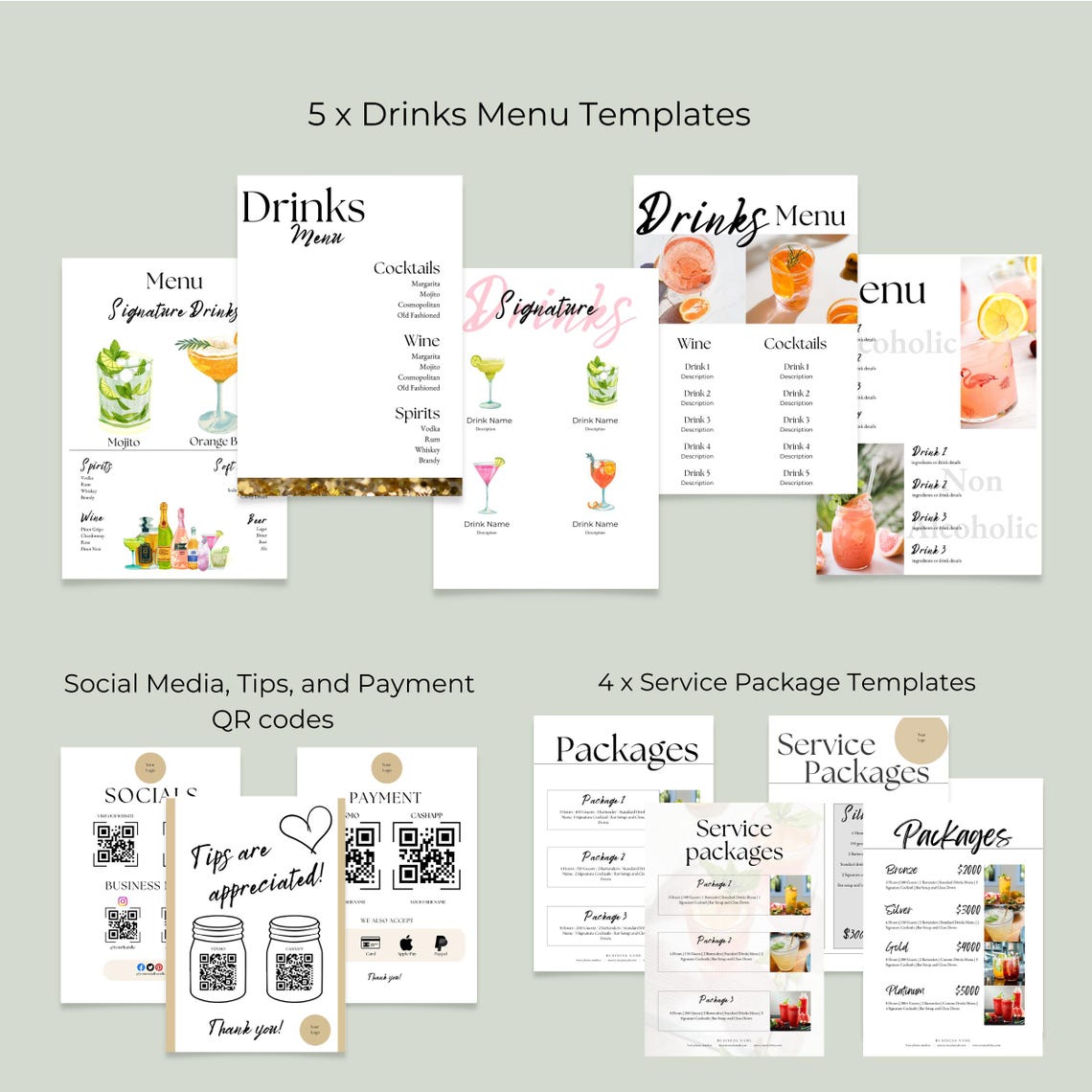 Mobile Bartending Template Bundle: Contract, Flyers, Menu (canva ...