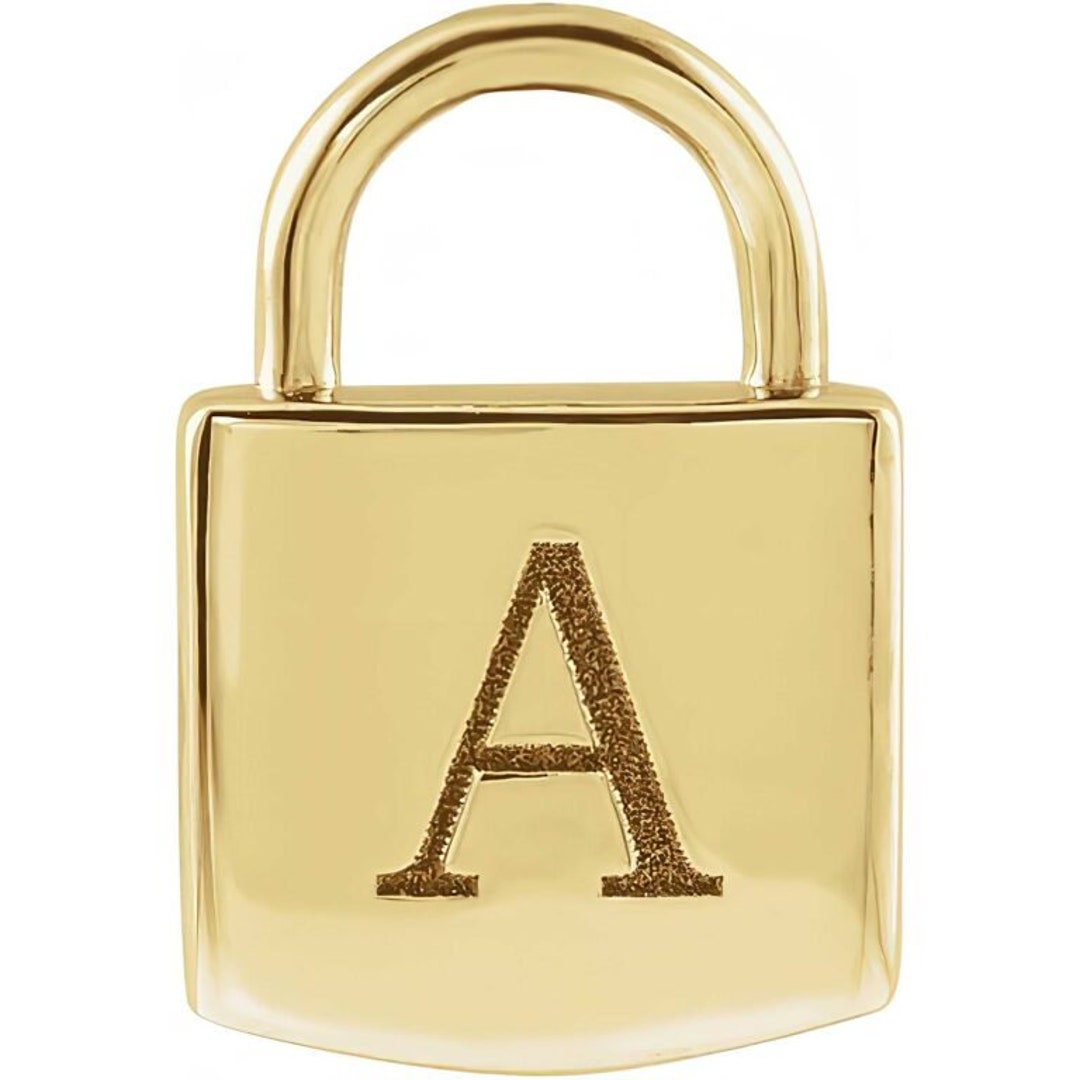 Solid 14K Gold Initial Engravable Lock Pendant - Etsy