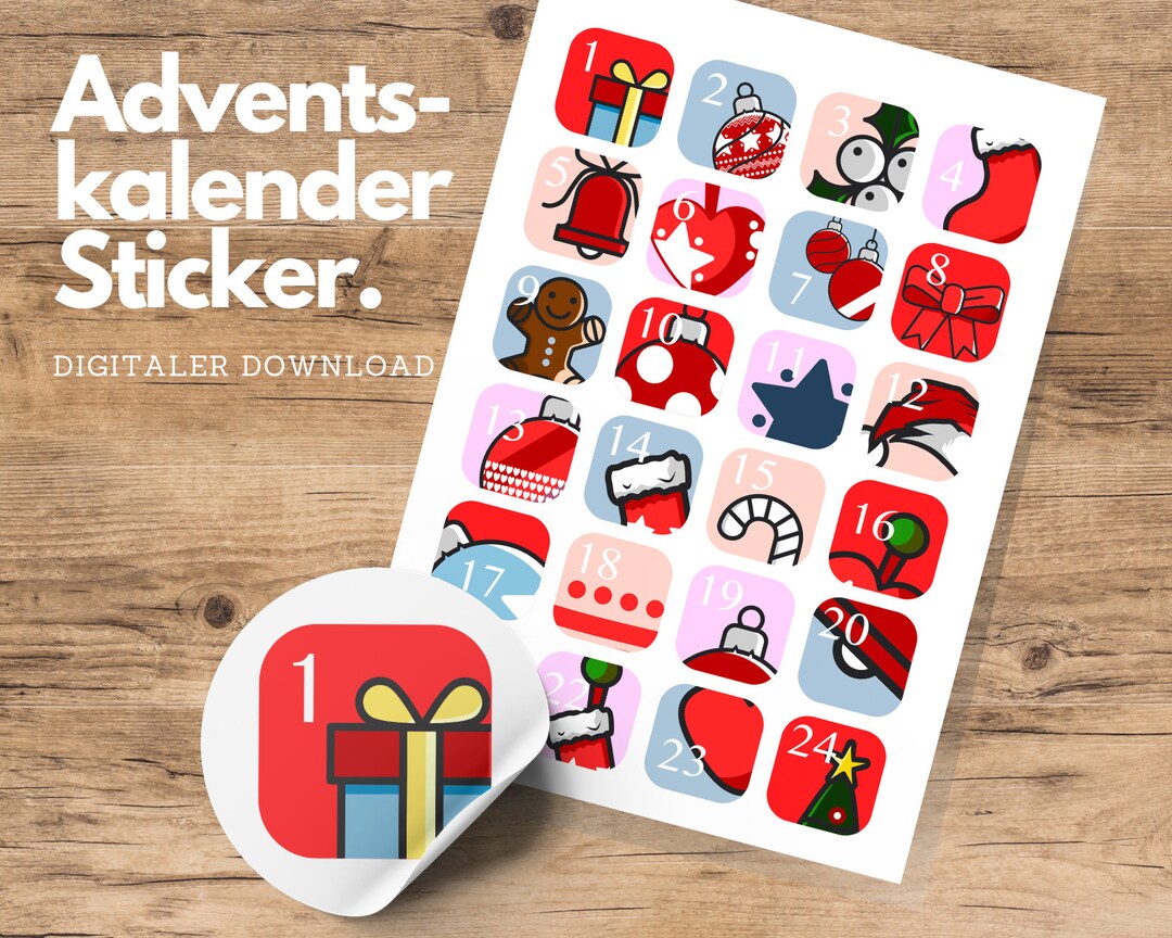 24 Advent Calendar Stickers, to Print Out Yourself - Etsy