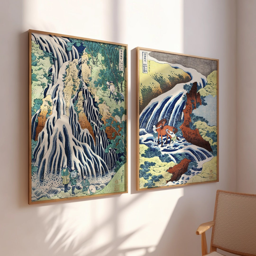 2 Pieces Art -set of 2 Hokusai Waterfalls Prints - Yoro Waterfall in ...