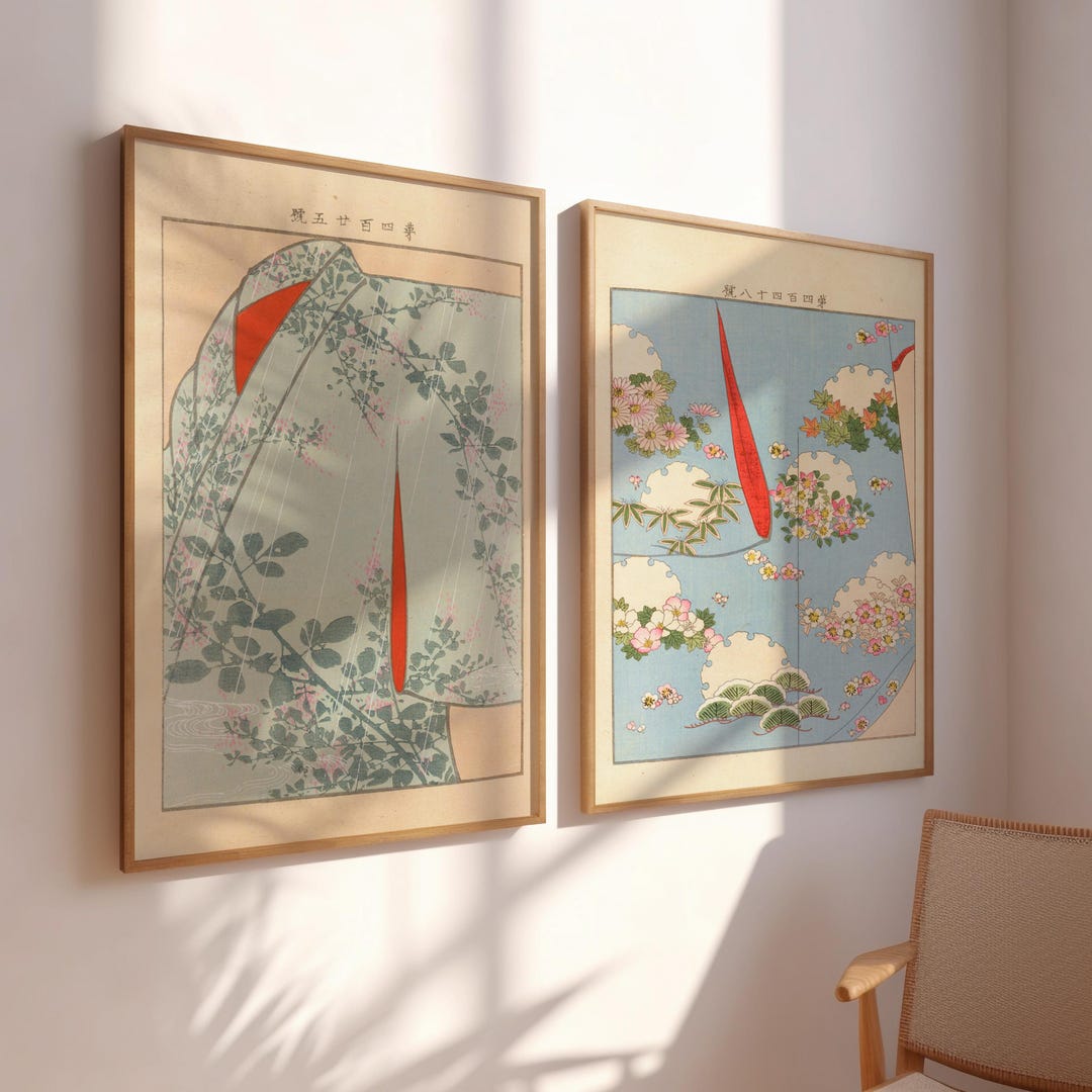 Japanese Wall Art - Traditional Floral Kimono Prints, Vintage Japanese ...