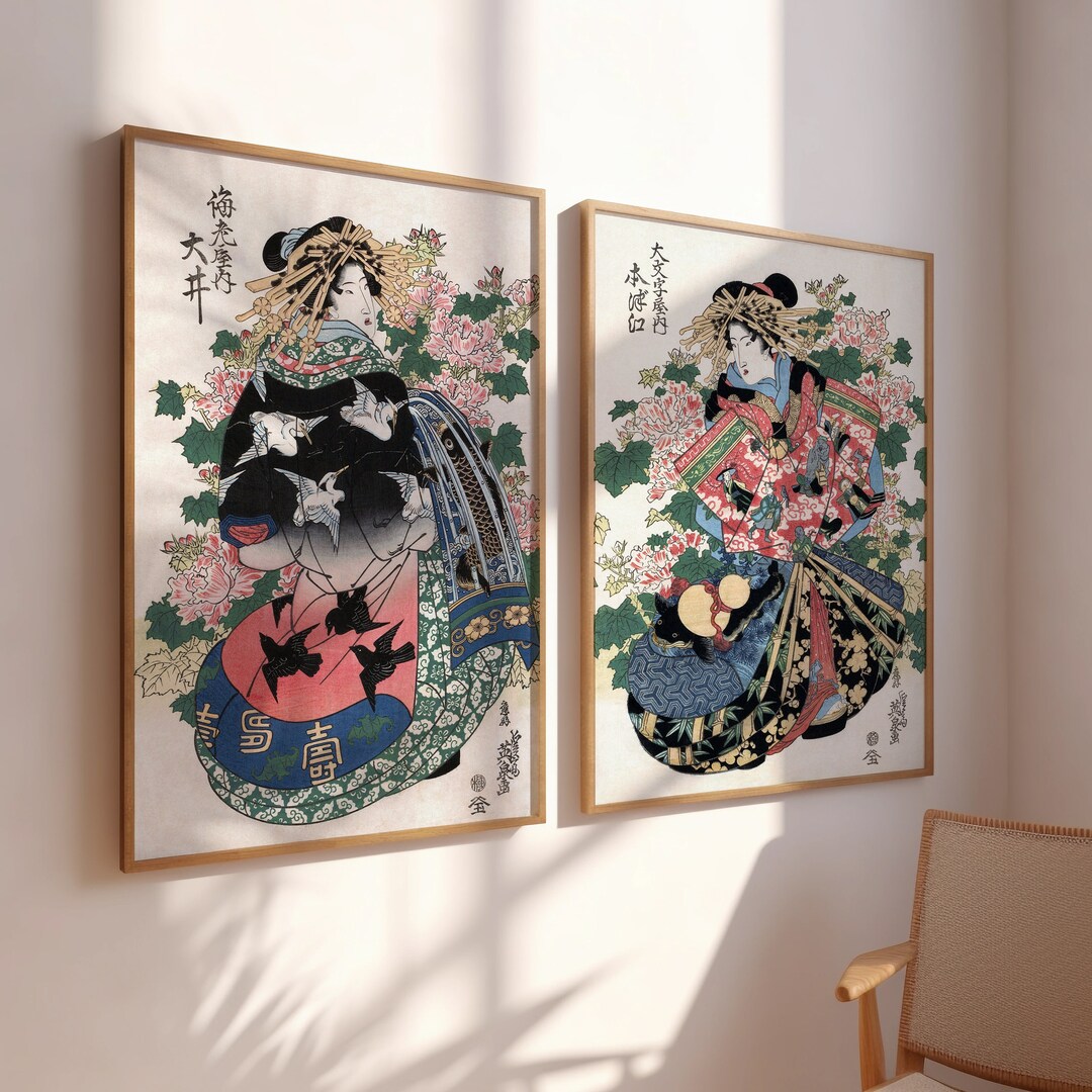 Set of 2 Japanese Kieisa Woman, Keisai Eisen, Japanese Print, Japanese ...