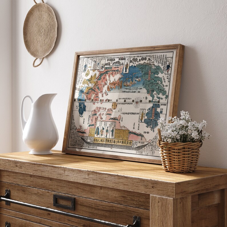 Vintage World Map Japanese - Antique Map - Vintage Japanese Map - Japan Map - Japanese Art Print ...