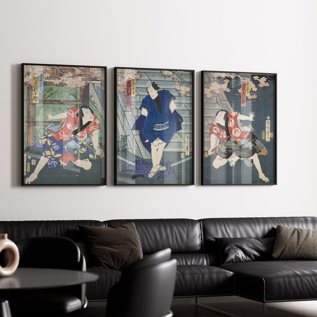 Japanese Samurai Art - Japanese Wall Art - Japanese Art Print - Set of ...