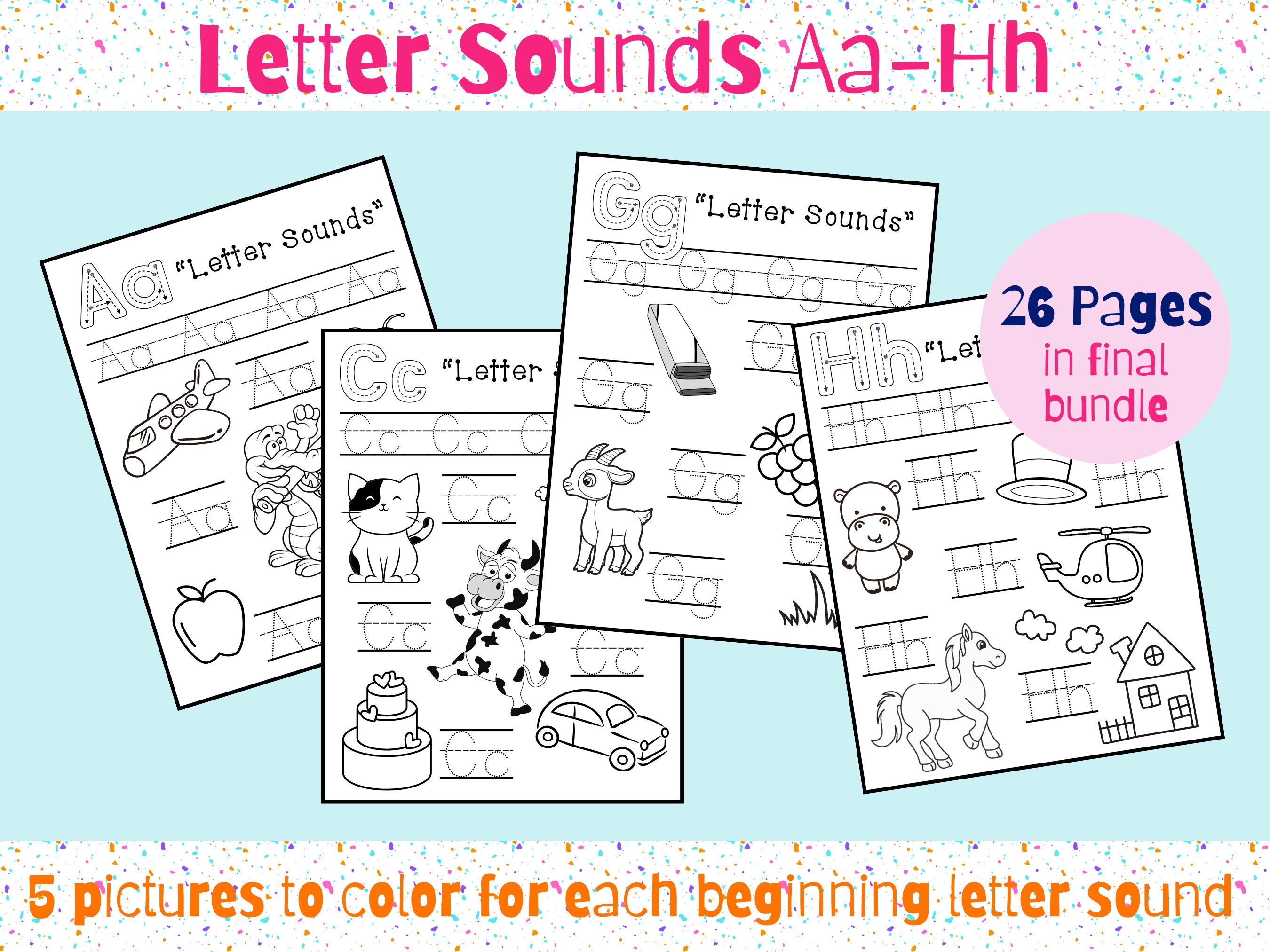 26 Printable FIRST LETTER SOUND Alphabet Worksheets Preschool 1st Grade ...