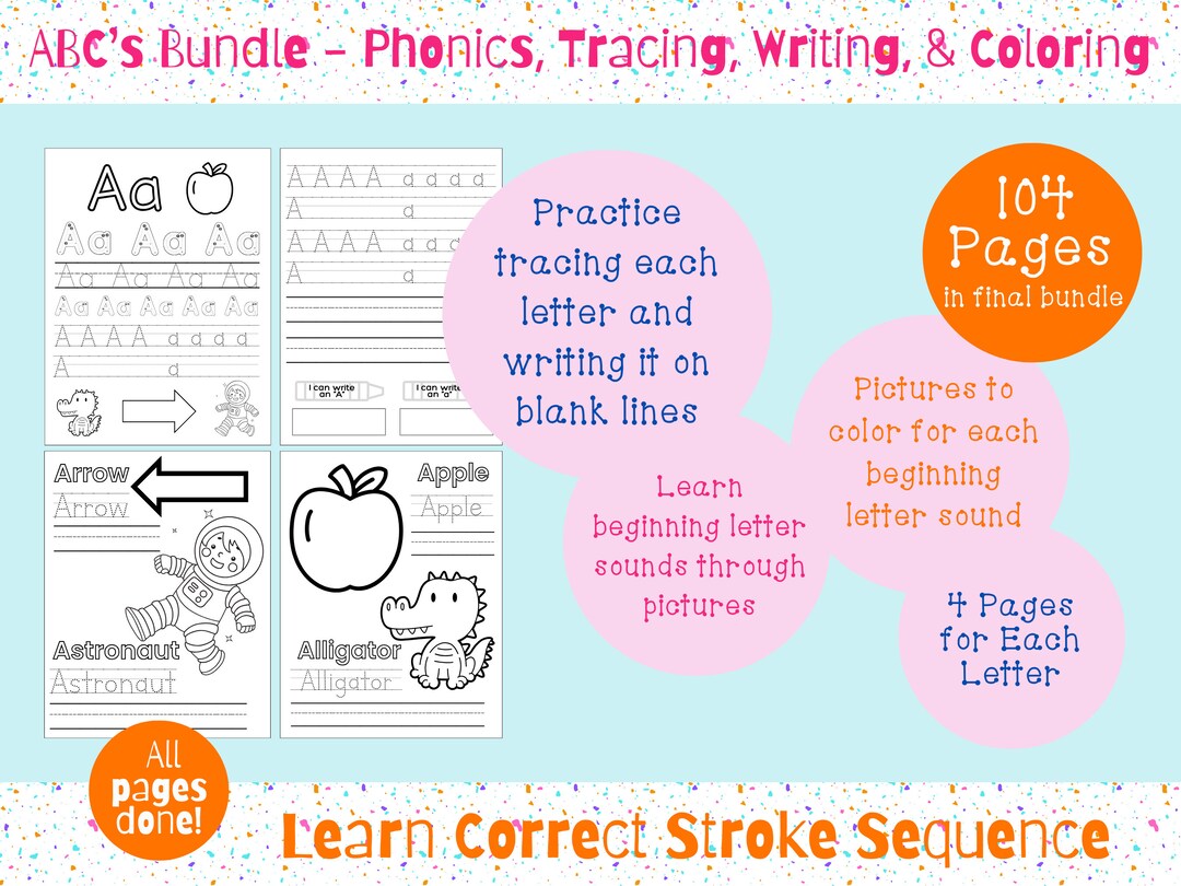 104 Printable Alphabet Worksheets | Phonics Tracing Coloring | Printing ...