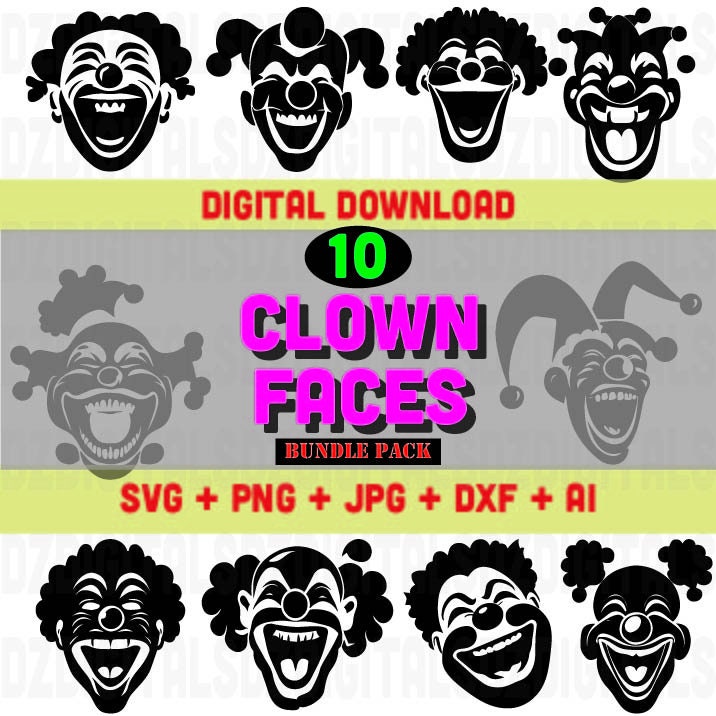 Clown Faces Svg Bundle, Halloween Svg, Laughing Clowns Svg, Clowns Svg ...