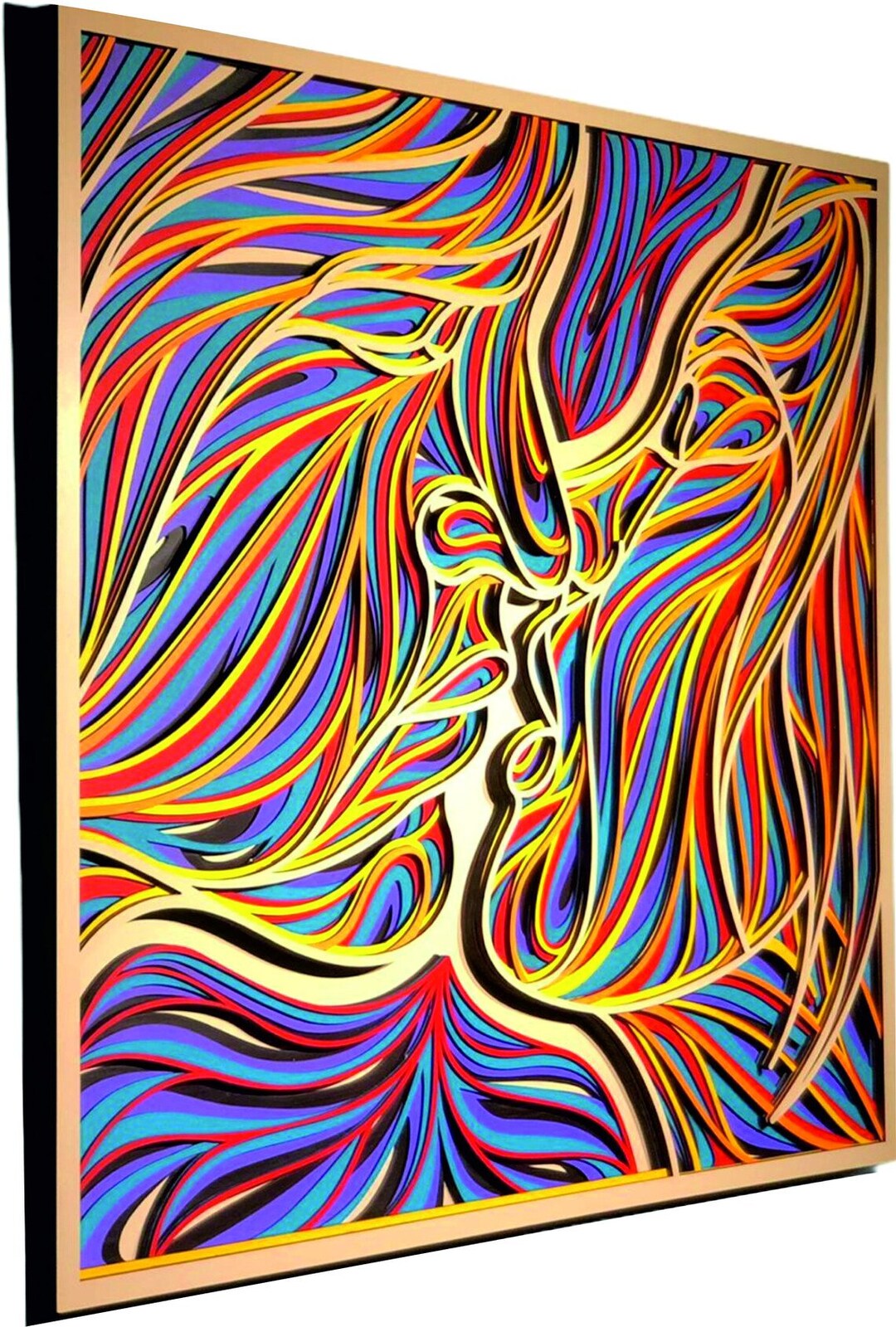 Kiss, Multi-layer Wall Art, Large Geometric Wood Wall Art, Mandala ...