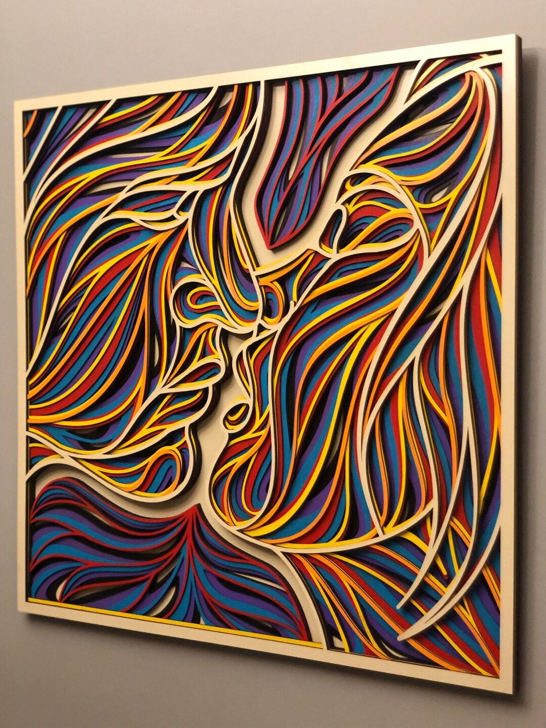 Kissing Couple Wood Wall Art: Multi-layered Geometric Mandala - Etsy