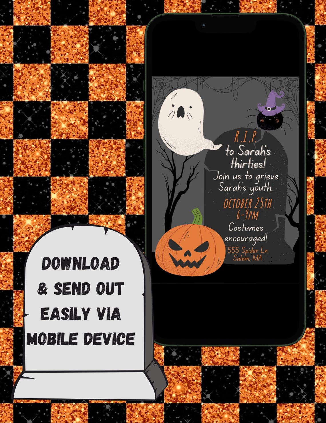 Halloween Ghost, Spider, Pumpkin Birthday Party Invitation Template ...