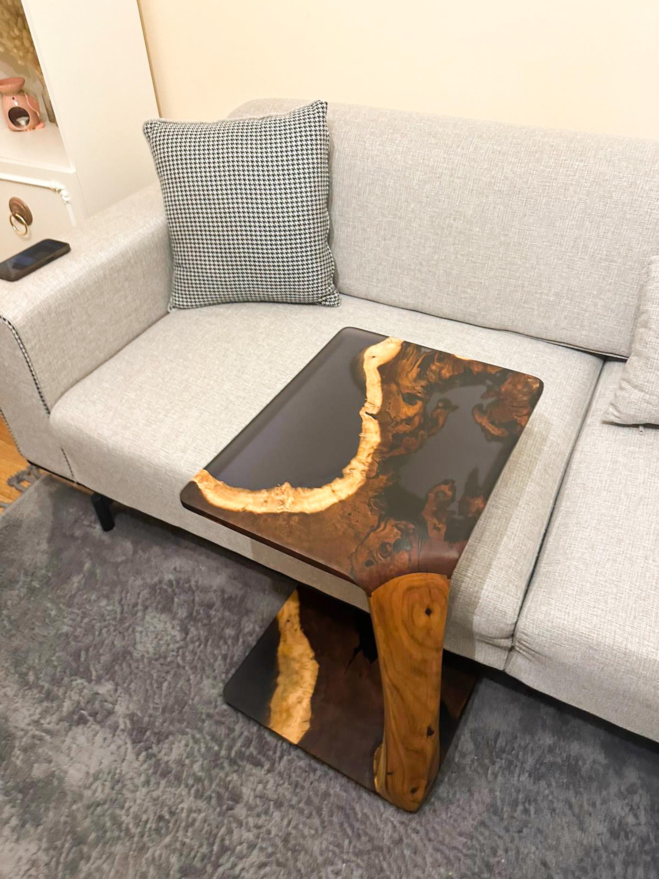 C Side Table With Epoxy - Claro Walnut Epoxy Resin End Table - Walnut ...