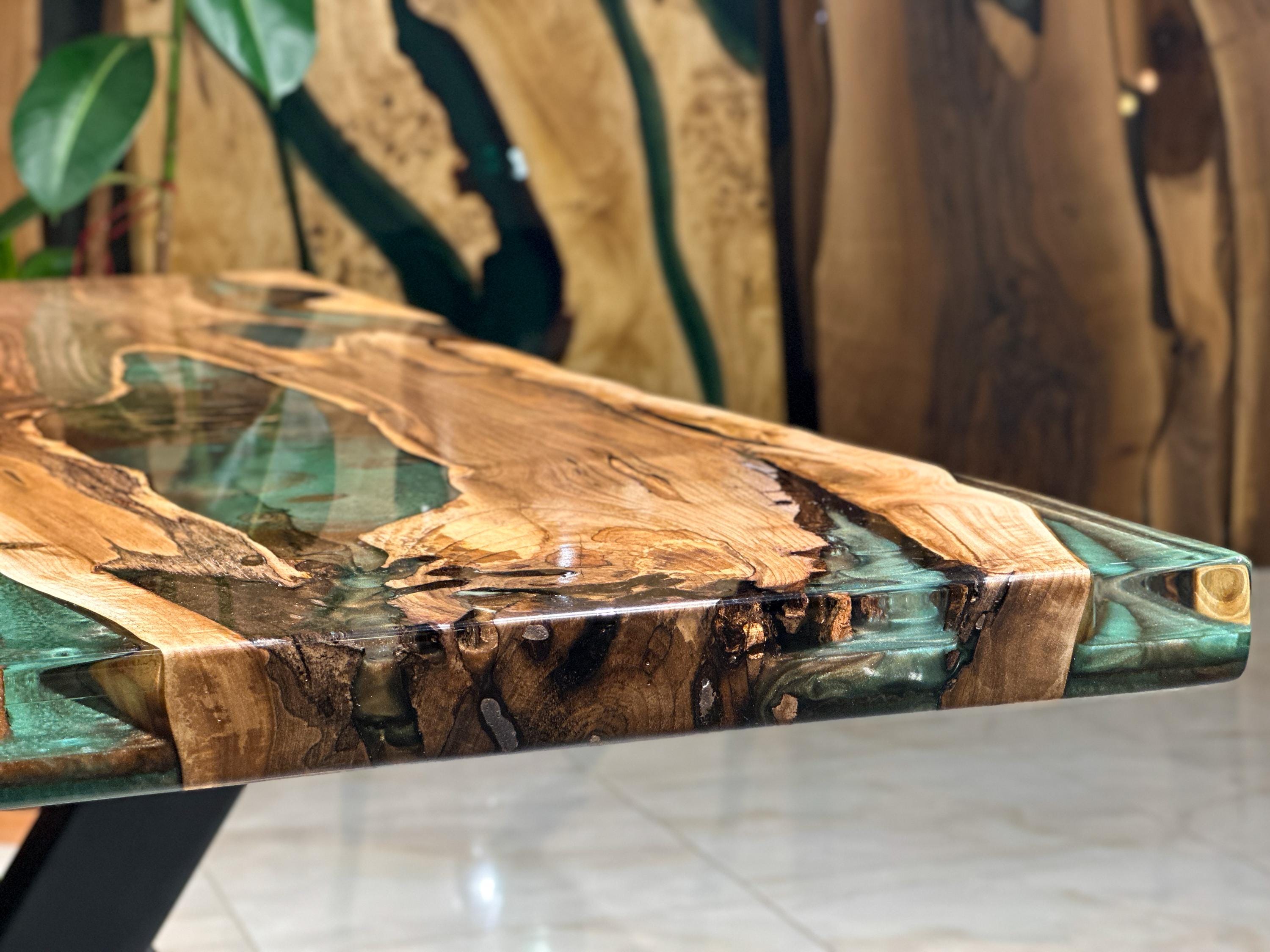 Custom Live Edge Epoxy Resin Table, Dining Table, Kitchen Table, Resin ...