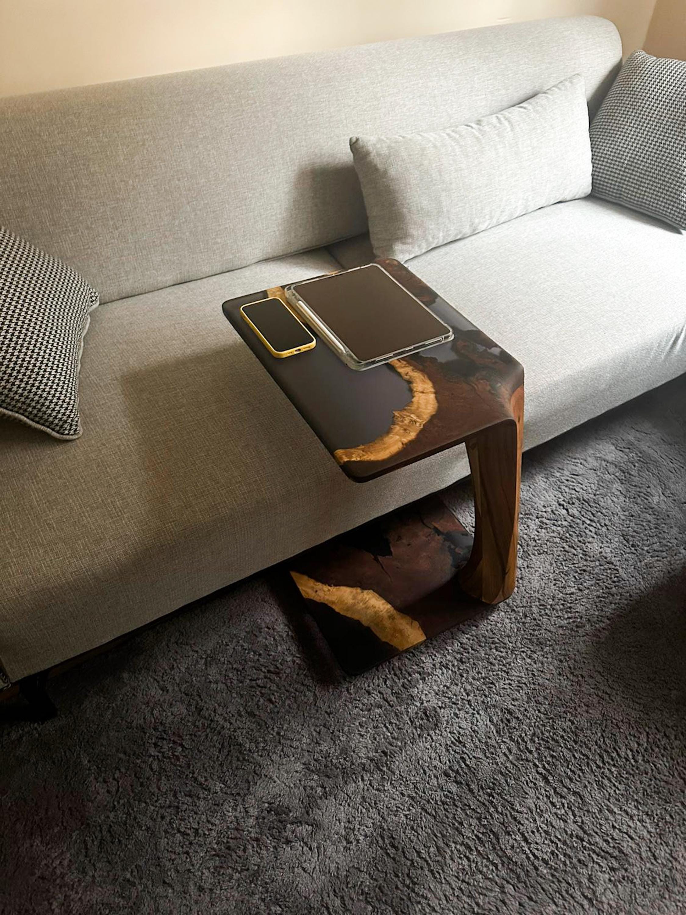 C Side Table With Epoxy - Claro Walnut Epoxy Resin End Table - Walnut ...