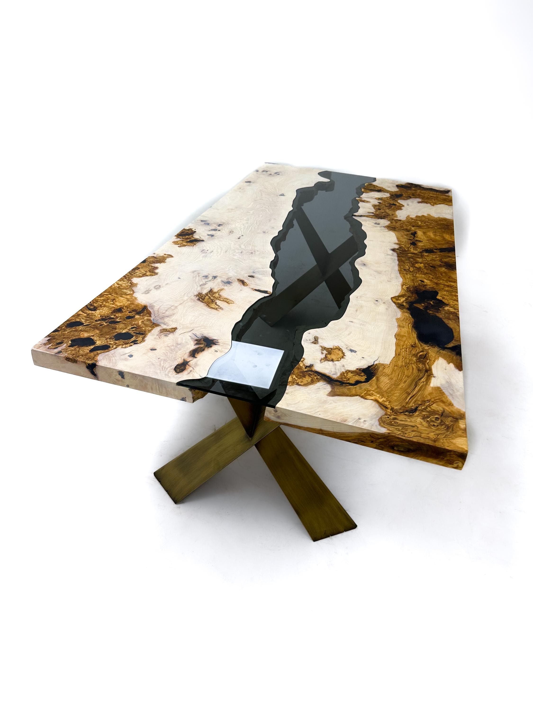 100% Glass River Table - Live Edge Dining Table With Glass - White Wood ...